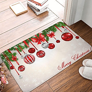 Bath Mat Fir Tree Red Ball Christmas Bathroom Rug Non Slip for Shower Soft Memory Foam 15.7 x 23.6 Inch Small Carpet Floor Runner Washable