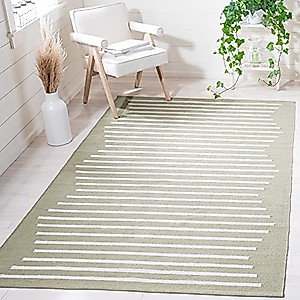 SAFAVIEH Montauk Collection 6' x 9' Light Green/Ivory MTK313W Handmade Flatweave Boho Farmhouse Cotton Modern Stripe Living Room Dining Bedroom Area Rug