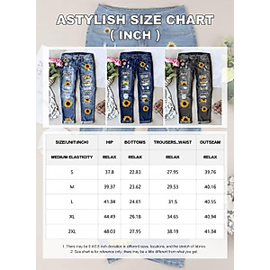 Astylish Women Stylish Destroyed Raw Hem Stretchy Mid Rise Jeans Distressed Boyfriend Ripped Hole Ankle Sunflower Denim Pants Large