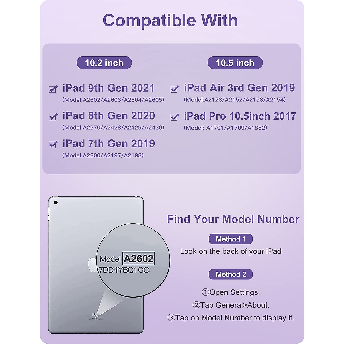 Hamile for iPad 9th Generation Case with Keyboard 10.2 Inch - Backlit Wireless Detachable Folio Keyboard Cover with Pencil Holder for iPad 8th Gen/7th Gen/iPad Pro 10.5"/iPad Air 3rd Gen (Purple)