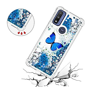 CAIYUNL for Moto G Pure Case with Glass Screen Protector,Moto G Power 2022 Case Glitter Bling Floating Liquid Cute Women Girls Soft TPU Phone Case Cover for Motorola G Pure/G Power 2022-Blue Butterfly