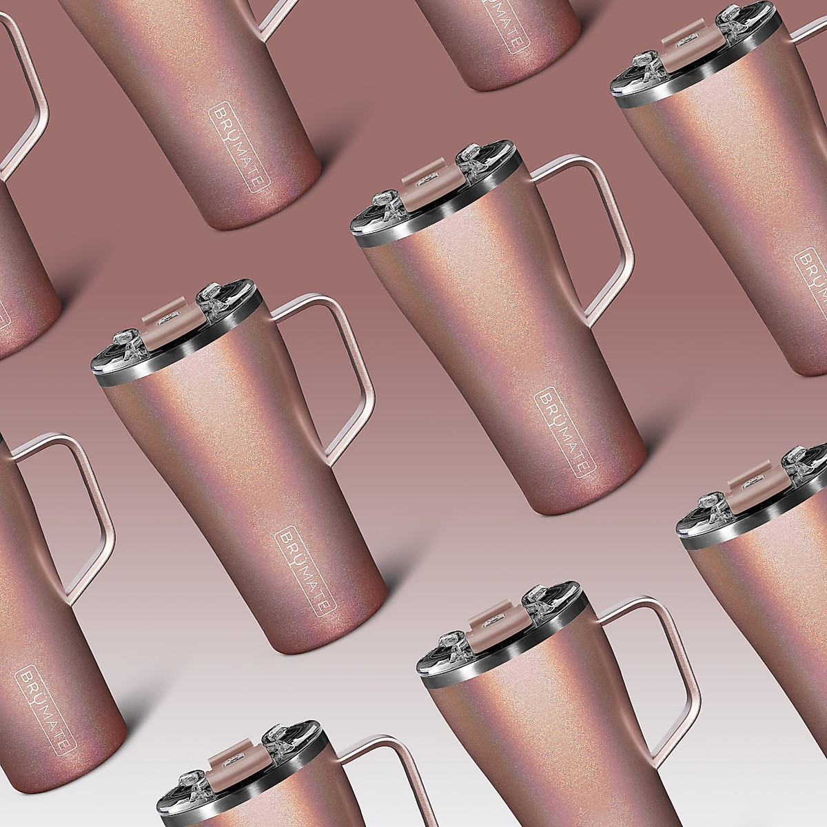 BrüMate Toddy 22oz 100% Leak Proof Insulated Coffee Mug with Handle & Lid - Stainless Steel Coffee Travel Mug - Double Walled Coffee Cup (Glitter Rose Gold)