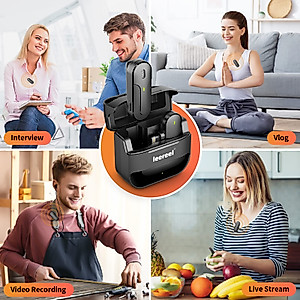 Leereel Wireless Lavalier Microphone for iPhone iPad, Plug-Play Mini Lapel Mic with 700mAh Charging Case, Video Recording Clip on Mic for Tiktok YouTube Live Stream - Noise Reduction, Auto Sync
