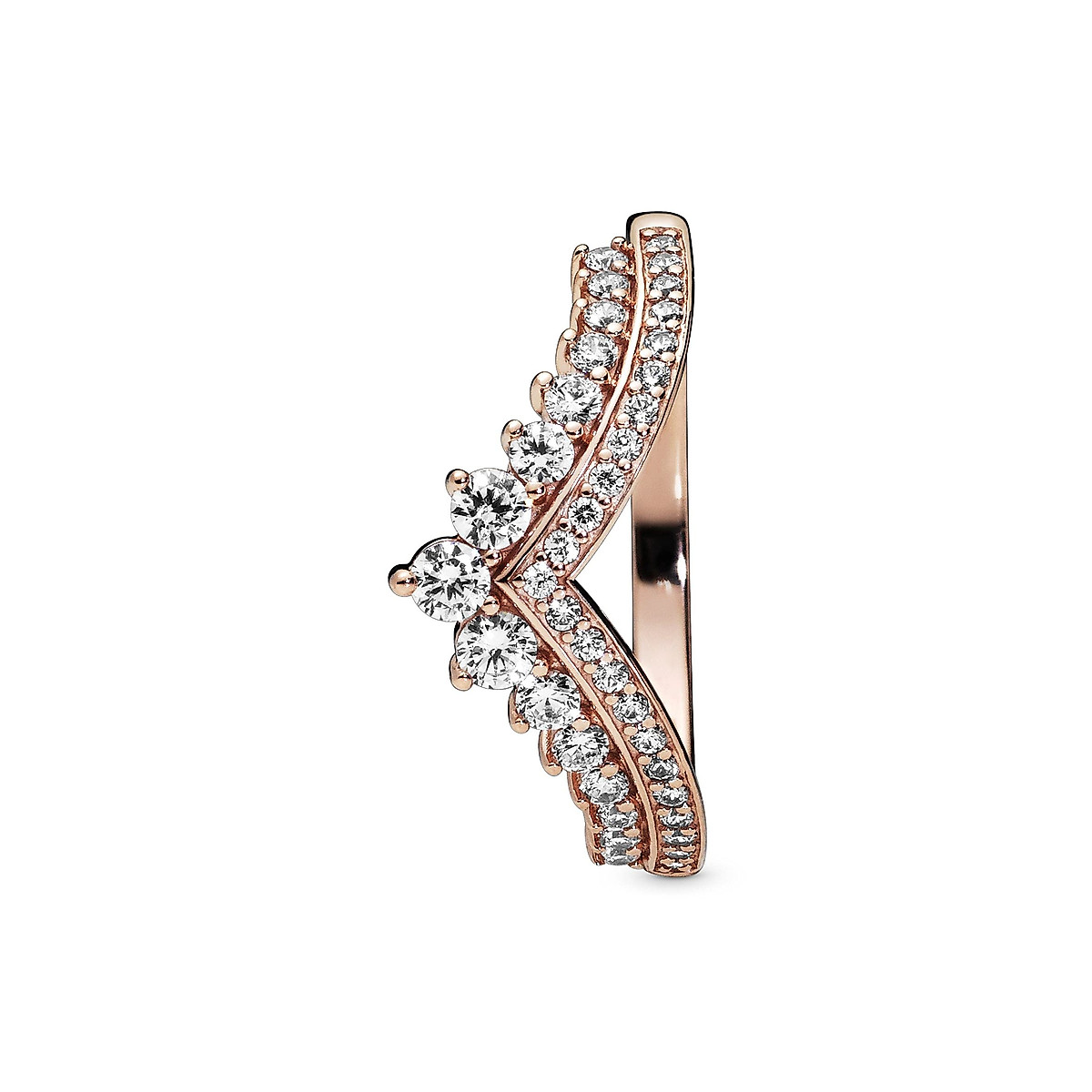 Pandora Jewelry Princess Sparkling Wishbone Cubic Zirconia Ring in Rose, Size 4.5