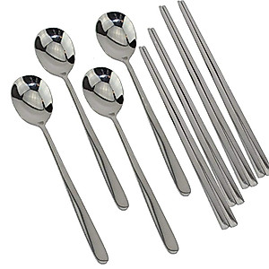 Set of 4- Korean Traditional Style Cutlery Stainless Steel Chopstick + Spoon Set (LS02027)~ We Pay Your Sales Tax