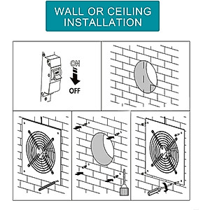 Nalle 8 inch Exhaust Fan 80W 500CFM Through-wall installation Ventilation Fan 110V Exhaust Smoke Fan Ventilation with Power Cord for Kitchen,Bathroom,laundry room,Toilets,Garage (Black