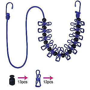 HDE 2 Pack Camping Clothesline Cord Indoor Outdoor Laundry Line Portable Travel Clothes Line with Clothes Pins (6.25 ft, Blue)