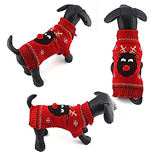 HRTTSY Christmas Dog Sweater Funny Ugly Xmas Cute Reindeer Puppy Turtleneck Sweaters Holiday Costume Fall Winter Warm Pullover Outfits Pet Clothes for Small Medium Large Dogs Cats(Red Reindeer,M)