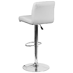 Flash Furniture Contemporary White Vinyl Adjustable Height Barstool with Rolled Seat and Chrome Base