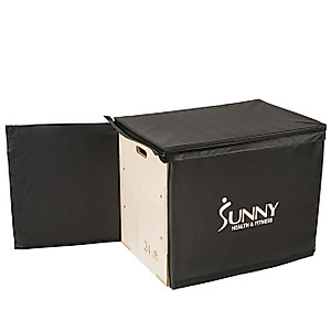 Sunny Health & Fitness Wood Plyo Box with Removable Foam Cover, 500lb Weight Capacity and 3 in 1 Height Adjustment - 30"/24"/20" for Crossfit Training and Plyometric Conditioning