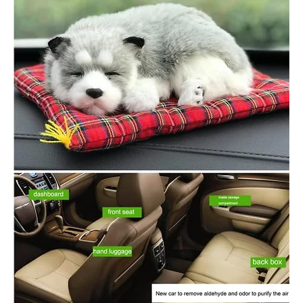 Creative Activated Carbon Emulation Dog For Automobile Accessories, Simulated Pet Car Dashboard Ornaments, Cute Plush Cat and Dog Ornaments Car Interior Car Purifier Home Decor (A)