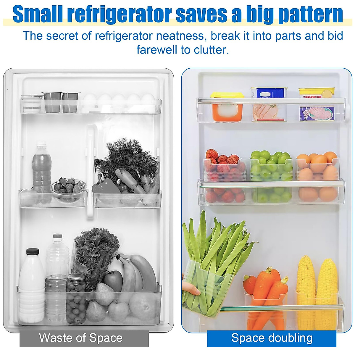 JJYHEHOT 6 PCS Fridge Organizer Bins, Refrigerator Side Door Storage Box, Plastic Clear Storage Container for Fridge Cupboard Pantry Snacks Tins Kitchen