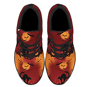 Halloween Shoes Unisex Fashion Breathable Running Sneakers Lightweight Black Cat Sneakers for Men Women Black Size 7