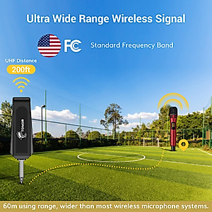 TONOR Wireless Microphones, UHF Dual Karaoke Microphone System, Microfonos Inalambricos with Rechargeable Receiver, Cordless Dynamic Mic Micro Set for Singing, Wedding, DJ, Party, Speech TW320 Red