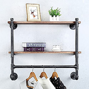 SULIANG Industrial Pipe Clothing Rack Wall Mounted Clothes Rack,Pipe Clothing Rack with Shelf Clothes Rack with Shelves,Retail Shelving Garment Rack