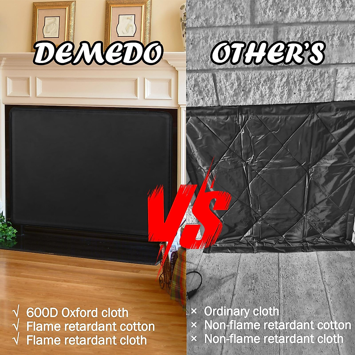 Magnetic Fireplace Cover for Inside Fireplace Stops Heat Loss, Fireplace Blanket Draft Stopper for Winter & Summer, Hot & Cold Air Blocker, Black, 38”W X 31”H Insulated Fireplace Draft Cover