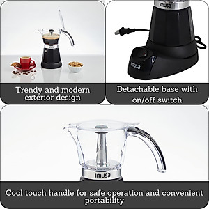 Imusa 3-6 Cup Electric Espresso Maker with Detachable Base, Black