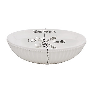 Mud Pie Circa Chip And Dip Bowl Set, White dish 3" x 12" dia | spoon 3 1/2"