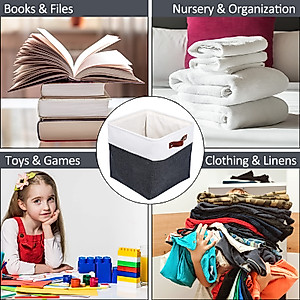WANMEI Foldable Cube Storage Bins 13x13x13 IN 3 Pack Collapsible Sturdy Cationic Fabric Storage Basket with Leather Handles for Organizing Shelf Nursery Home Closet Office(Grey and White)