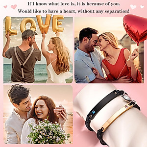 Personalized Custom His and Hers Handmade Rope Braided Nameplate ID Matching Couple Bracelets for Lover (Black-rosegolden-black 5-7mm couple customize-heart)