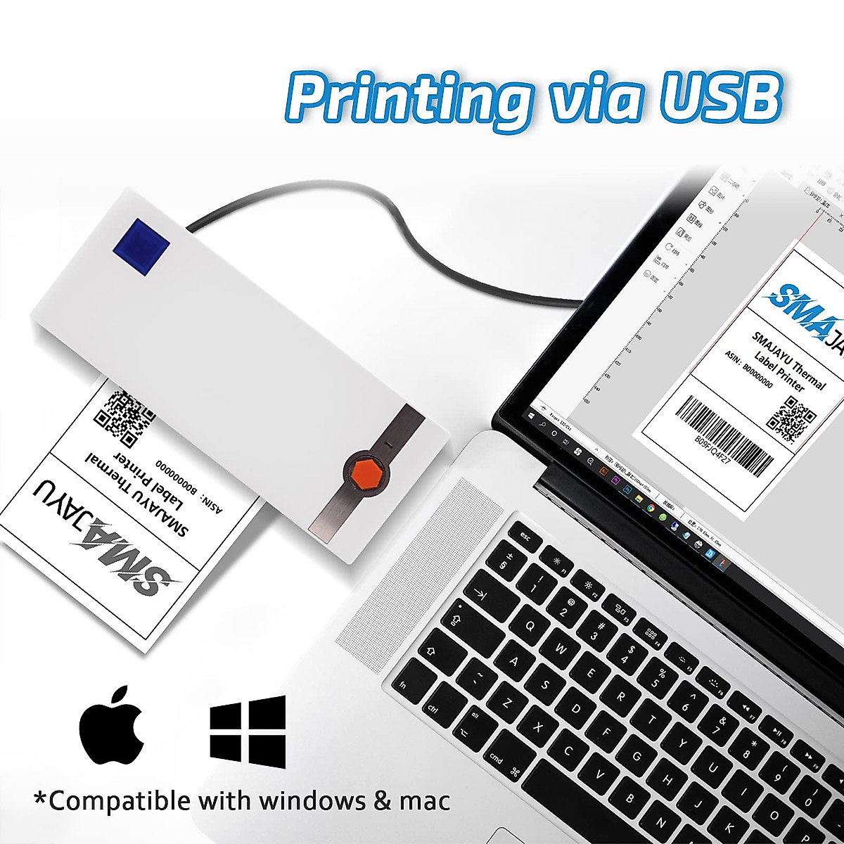 Bluetooth Thermal Label Printer USB 4×6 Shipping Label Printers Free Label Holder for Small Business Printer without ink or ribbon Support Windows, Android, iOS Used for Ebay,Amazon,Shopify,Etsy