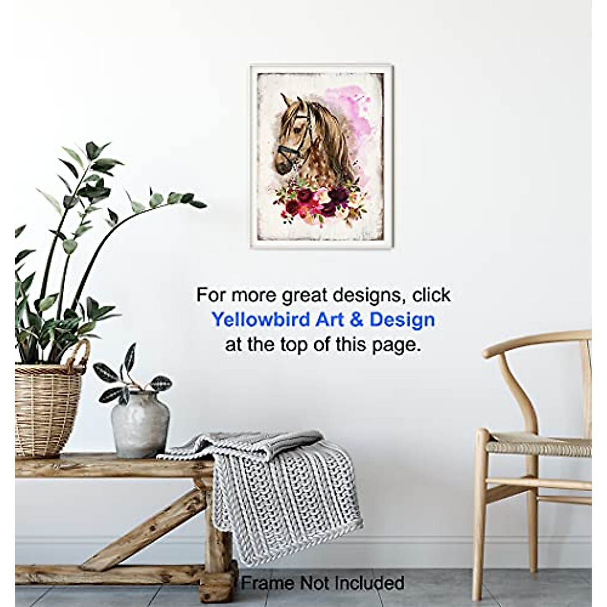 Boho Horse Wall Art & Decor - Rustic Farmhouse Barn Wall Decor for Girls Bedroom, Office, Living Room - Country Western Shabby Chic Decorations - Gift for Equestrian Women - Pink Pony Poster