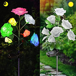 Janchs [Upgraded 7 Color Changing, with 7 Flower] Outdoor Rose Solar Garden Lights Outdoor Decorations, Memorial Day Flowers for Cemetery Garden Patio Porch Grave Christmas