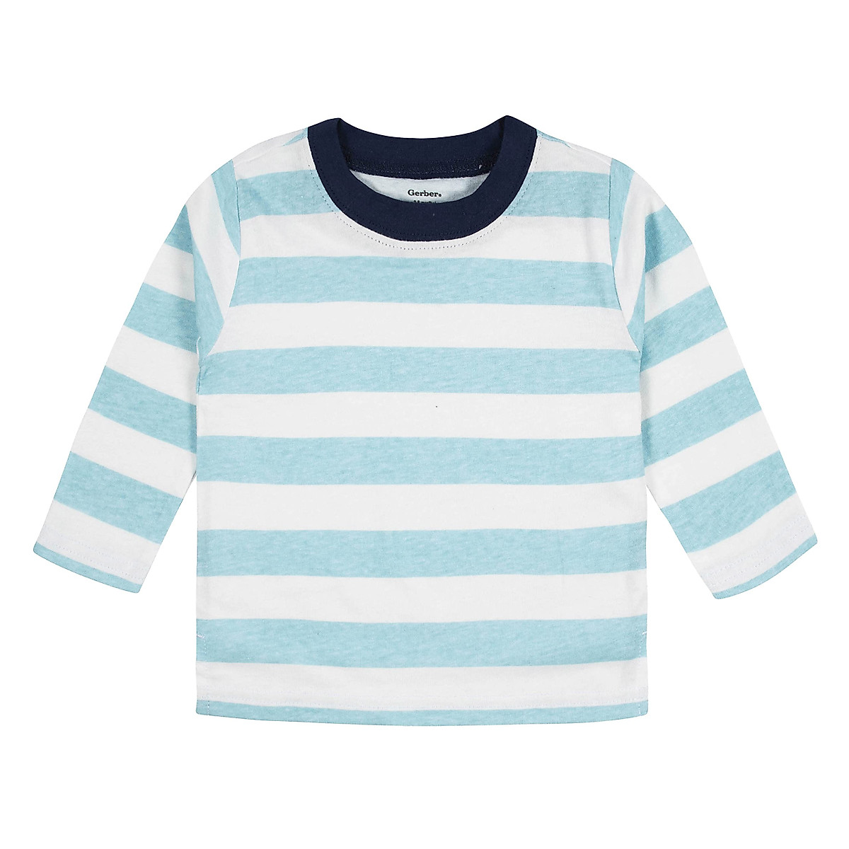 Gerber Baby Boy's Toddler 3-Pack Long Sleeve Pocket Tees, Blue Stripes & Solids, 12 Months