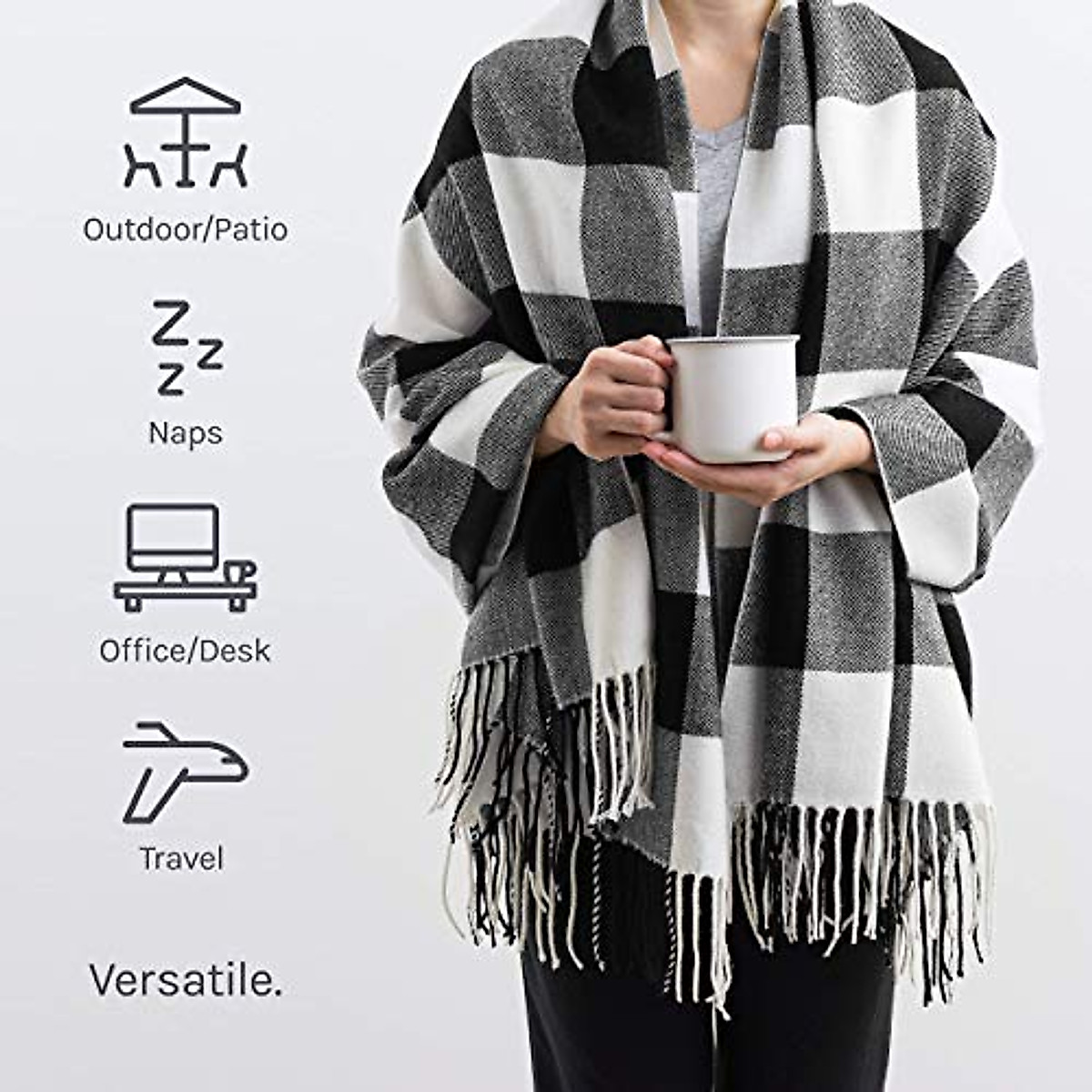 Buffalo Plaid Throw Blanket for Couch - Farmhouse Throw with Check Pattern - Soft Woven with Decorative Fringe - Lightweight for Bed, Sofa, Chair, Office, Outdoor - 50 x 60 in. (Black)