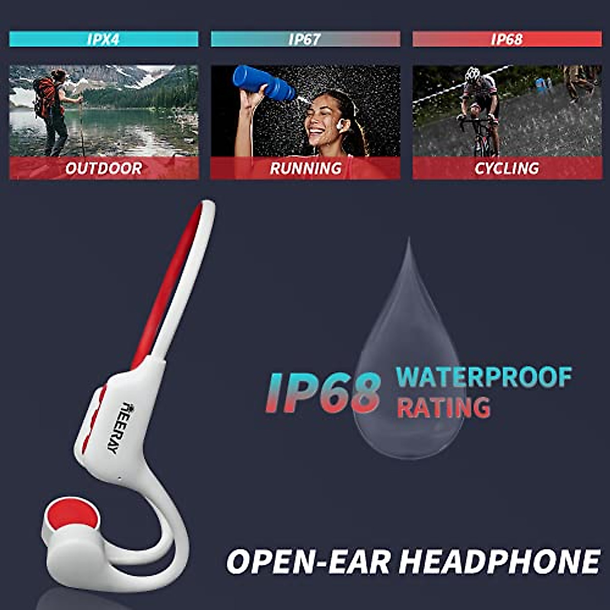 ReeRay Bone Conduction Headphones Wireless, R6 Open-Ear Sports Bluetooth5.3 Headset with Mic,Bone Conduction MP3 Player Built-in 16G Memory for Running Cycling Work Out