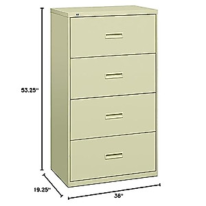 HON Filing Cabinet - 400 Series Four-Drawer Lateral File Cabinet, 36w x 19-1/4d x 53-1/4h, Putty (434LL)