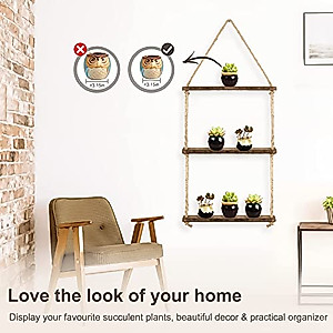 Mukkum Window Plant Hanging Shelves 3 Tier Window Wall Hanging Shelf for Plant Photo Frames Decorations Display Decor for Window Kitchen Bathroom Bedroom(Rustic Brown)