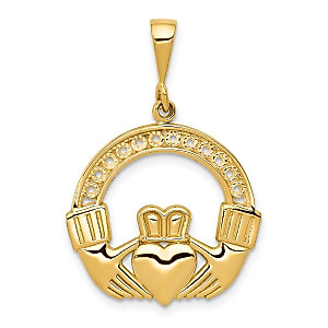 IceCarats 14K Yellow Gold Heart Love Irish Claddagh Necklace Celtic Charm Pendant Jewelry Only