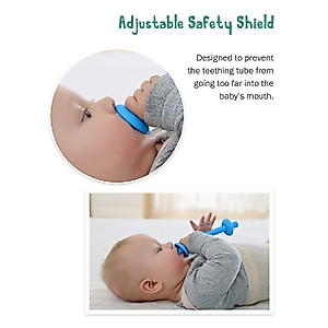 Teething Tube with Safety Shield - Baby Hollow Teether Sensory Toys & Gum Massager for Infants 3-12 Months Boys Girls, BPA-Free Food-grade Silicone, 1 Pair with 4 Cleaning Brush Included (Yellow+Gray)