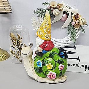 CYnice Garden Gnome Statue Outdoor Decor - Garden Gnomes Sitting on Snail Statue for Garden Yard Patio Lawn Decorations,Gnome Gifts