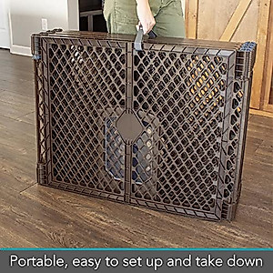 North States MyPet 34.4 Sq. Ft. Petyard Passage: Made in USA, 8-panel pet enclosure with lockable pet door. Freestanding. (26" Tall, Brown)