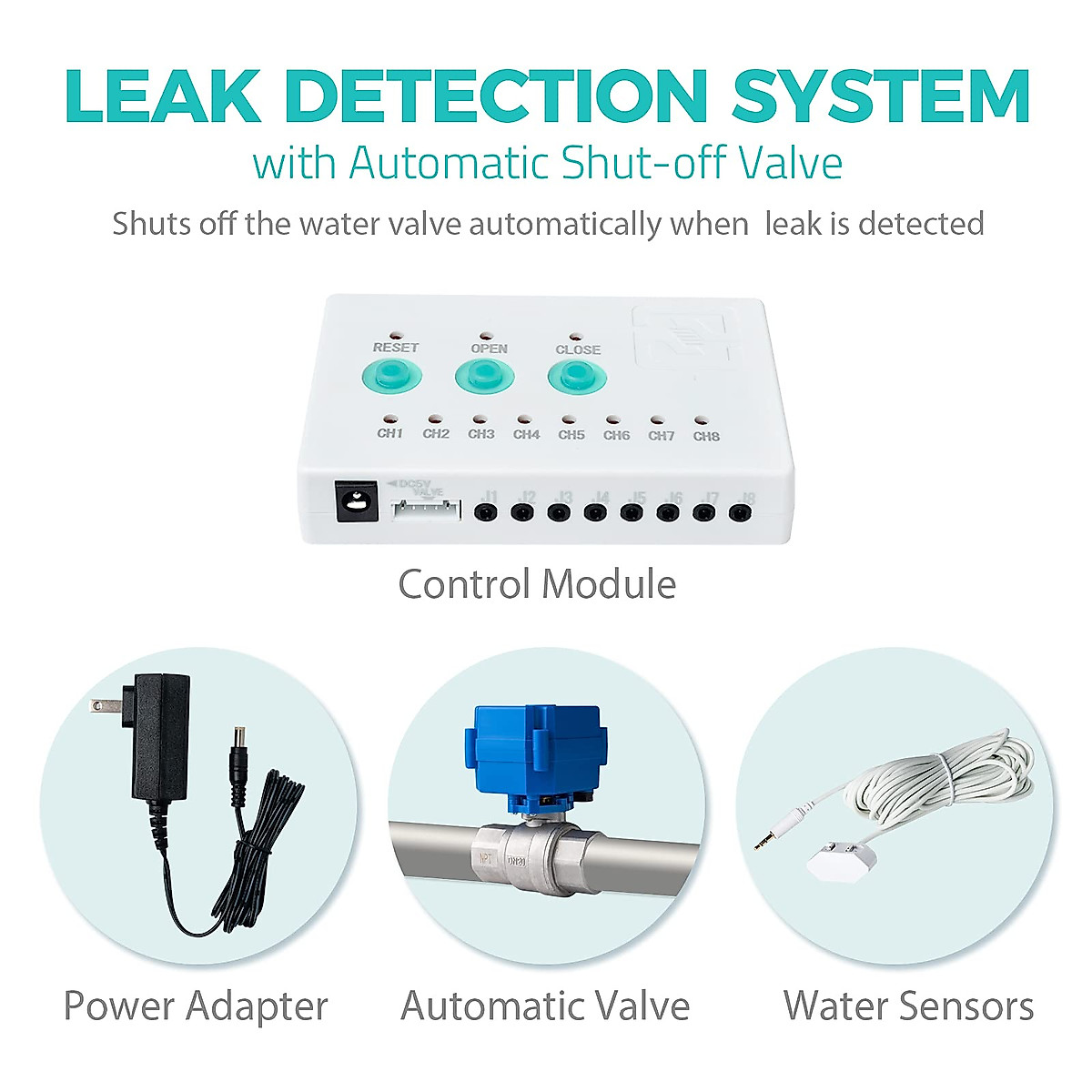 iSpring LS43 Water Leak Detector Alarm System, Automatic Shut-Off Valve and 2 Detection Sensors, Connects Up to 8 Sensor to Prevent Flooding, 3/4" NPT