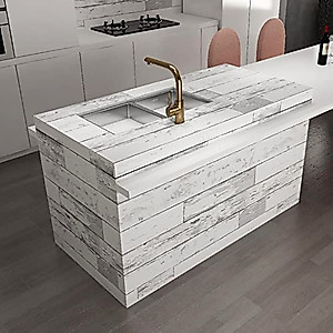 Art3d 120"x17.3" Peel and Stick Wallpaper - Decorative Self Adhesive Contact Paper for Cabinets Countertop Shelf Kitchen Wallpaper,White-Washed