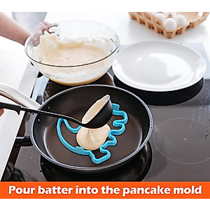 Kamehame Silicone Pancake Molds for Heart, Star, Dinosaur, Unicorn Shape Pancakes, 4 Pack Nonstick Pancake Shaper for kids, Fun Cake Ring Mold for Griddle Cooking