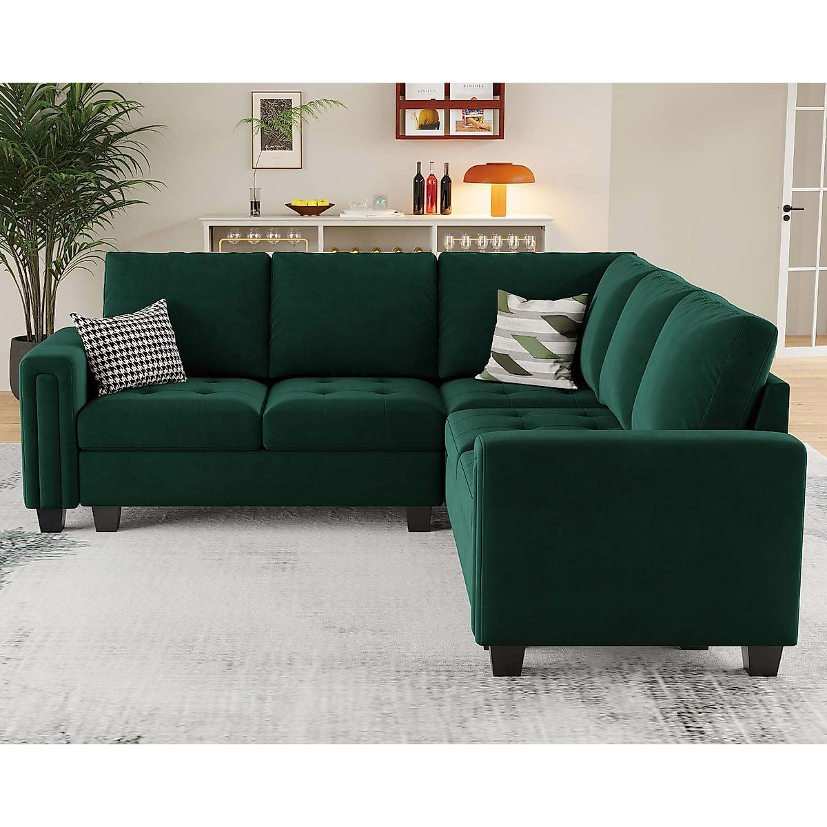 Belffin Velvet Modular Sectional Sofa Convertible Sectional Sofa Couch with Reversible Chaise L Shaped 4 Seater Corner Sofa Couch Green