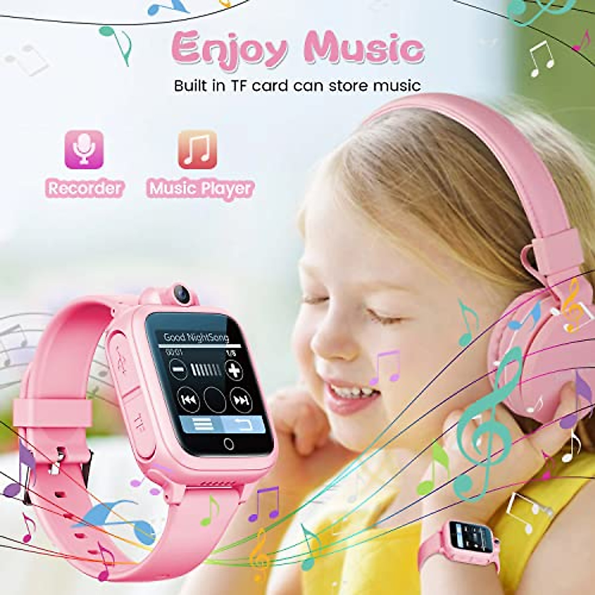 Kids Smart Watches Girls Gifts Age 3-12, Smart Watch for Kids with Camera Video Music Player 14 Games Alarm Calculator Gift Toys 4-8 for Girls Ages 5 6 7 8 9 10 (Pink)