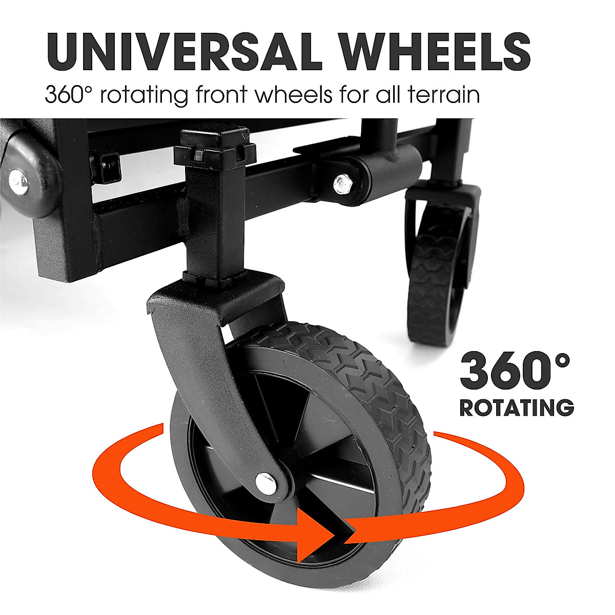 Heavy Duty Collapsible, Foldable, and Rolling Outdoor Utility Wagon for Camping, Beach with Spring-Loaded Handle (Black)