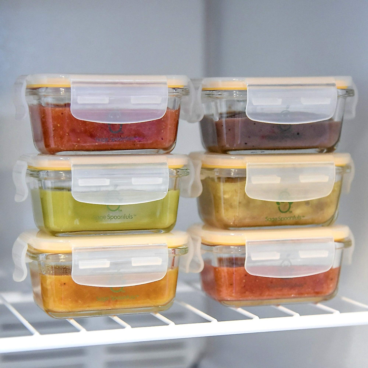 Sage Spoonfuls Glass Baby Food Containers with Lids - 6 Pack, 4 oz Baby Food Jars, Durable & Leakproof, Freezer Storage, Reusable Small Glass Baby Food Containers, Microwave & Dishwasher Friendly