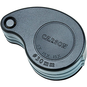 Carson TriView 5x/10x/15x Folding Loupe Magnifier with Built-in Case (TV-15), Black