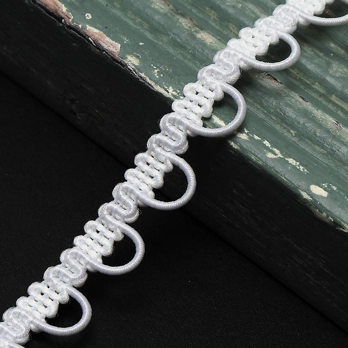 eJoyce 4-Yards Petite Braid Trim with Elastic Button Loop for Costume, Crafts and Sewing, TR-12155 (White)