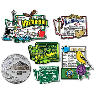 Washington Six-Piece State Magnet Set by Classic Magnets, Includes 6 Unique Designs, Collectible Souvenirs Made in The USA