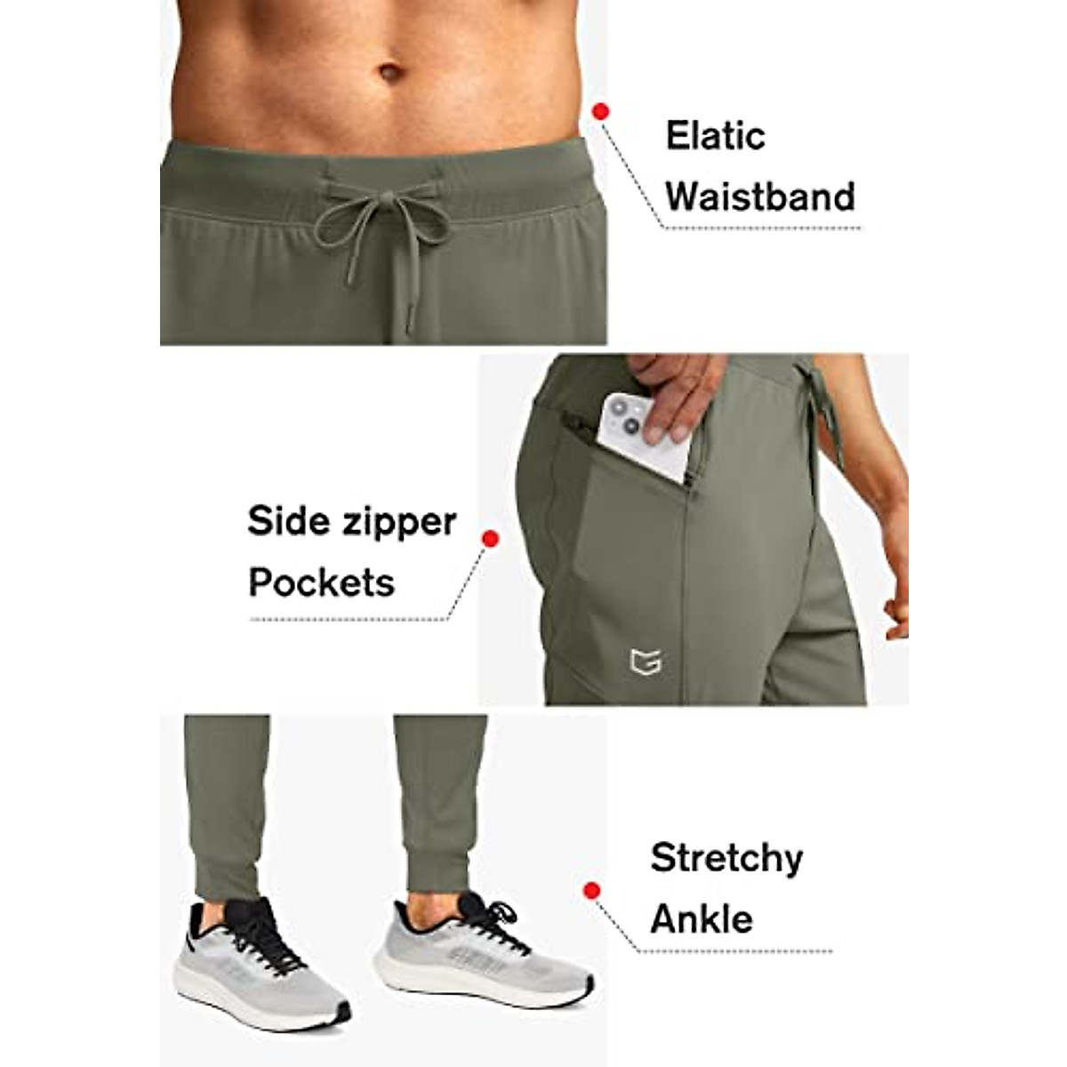 Men's Joggers with Zipper Pockets Stretch Tapered Sweatpants Athletic Pants for Men Workout Running Gym(Sage Green, XL)
