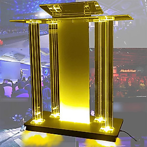 FKKFUCI Large Rolling Pulpit Acrylic Floor Podium with Casters, Luxury Reading Table Imported Portable Scrolling Pulpit Church Office Wedding Hotel,Clear