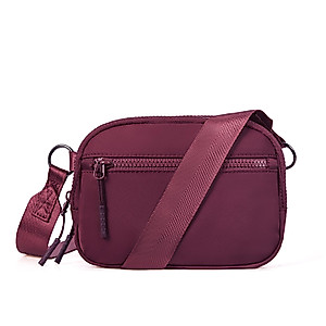 WESTBRONCO Small Crossbody Bags for Women Nylon with Adjustable Strap, Mini Crossbody Purse, Fahion Shoulder Bag for Traveling Workout Wine Red