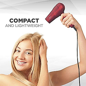 Conair miniPRO Tourmaline Ceramic Travel Hair Dryer with Folding Handle, Red